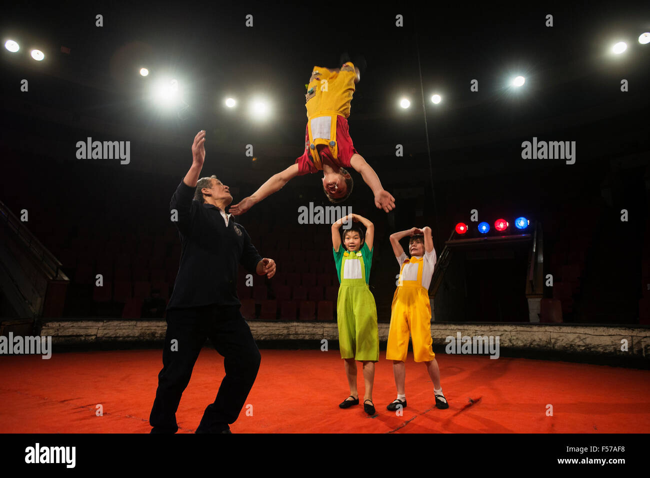 Children circus studio: clowns performance at arena of Bishkek circus ...