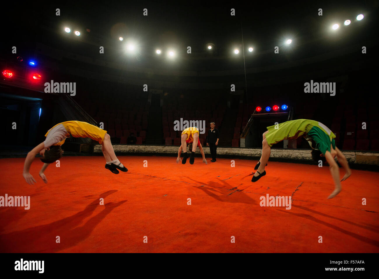 Children circus studio: clowns performance at arena of Bishkek circus ...