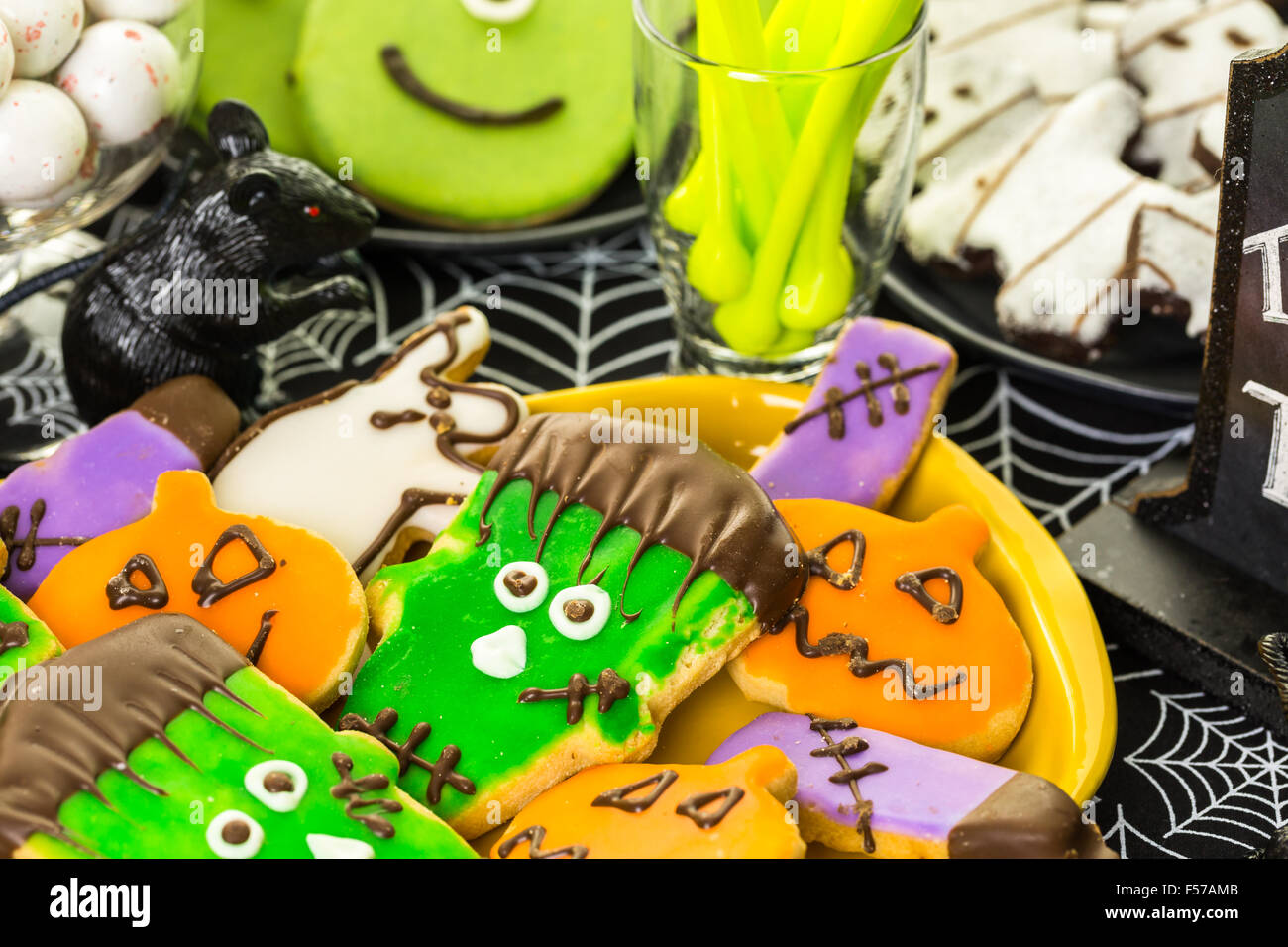 Variety of sweets prepared as Halloween treats Stock Photo - Alamy