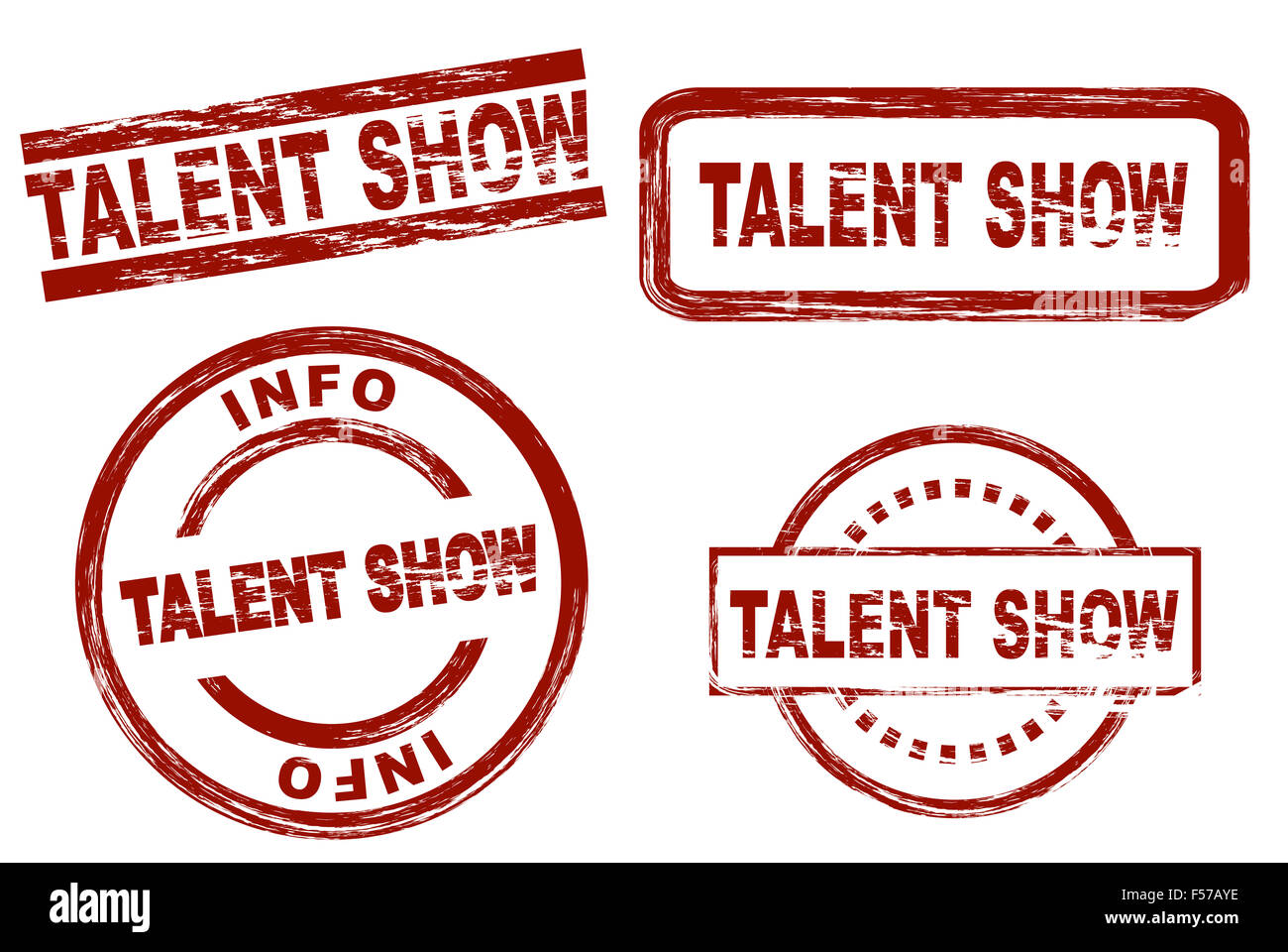 Set of stylized stamps showing the term talent show. All on white ...