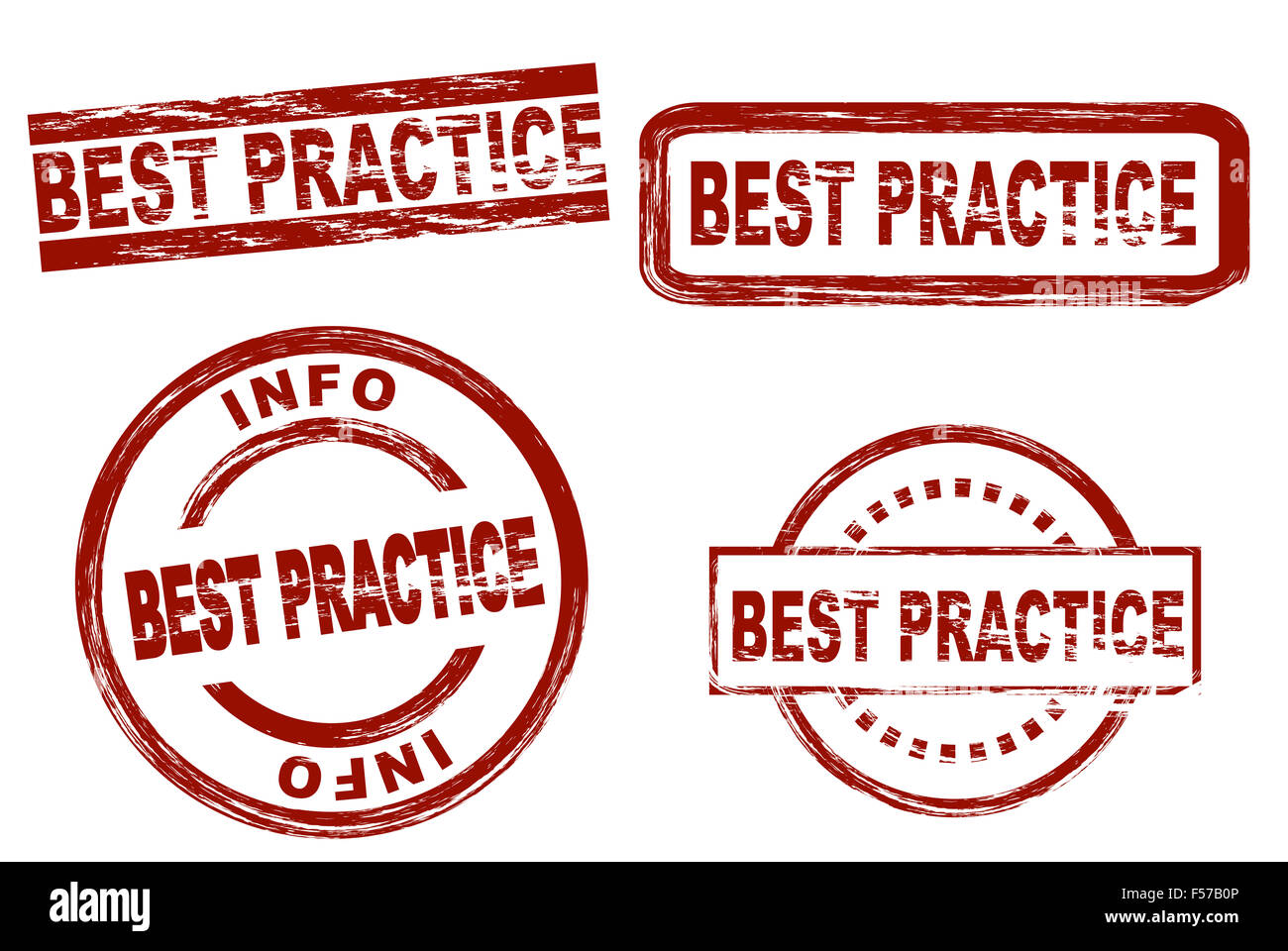 Set of stylized stamps showing the term best practice. All on white ...