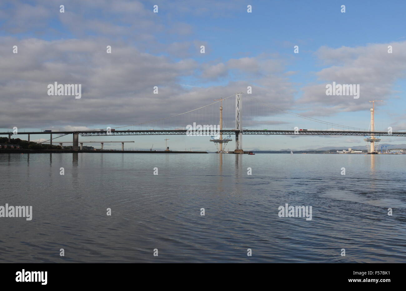 Forth Road Bridge and Queensferry Crossing under construction Firth of ...