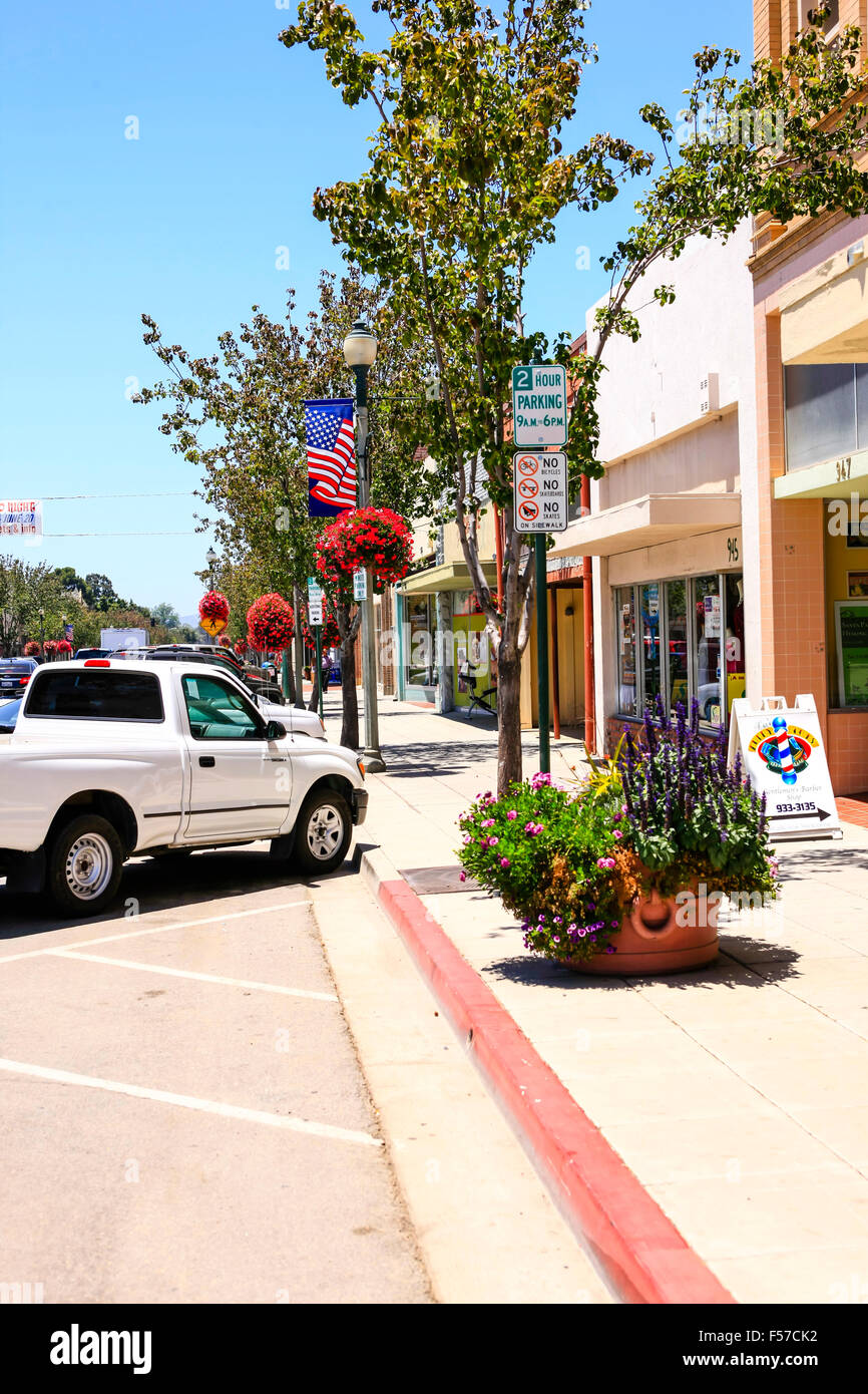 Downtown Main Street shops and restaurants in Santa Paula city in ...