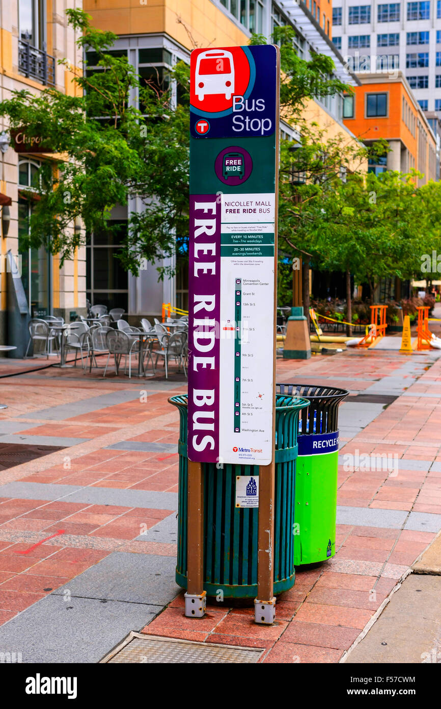 Bus Stop sign at the Free Ride Bus on Nicolette Mall in downtown ...