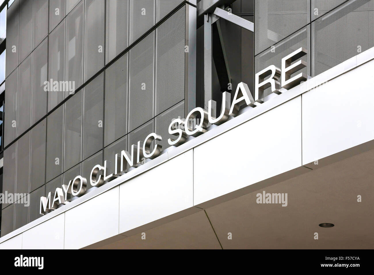 The Mayo Clinic building overhead wall sign in downtown Minneapolis ...