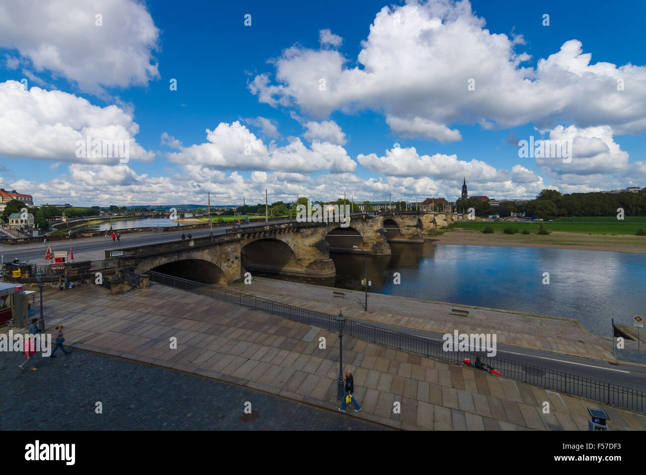 The oldest bridge over the Elbe - Augustus Bridge. Dresden is the ...