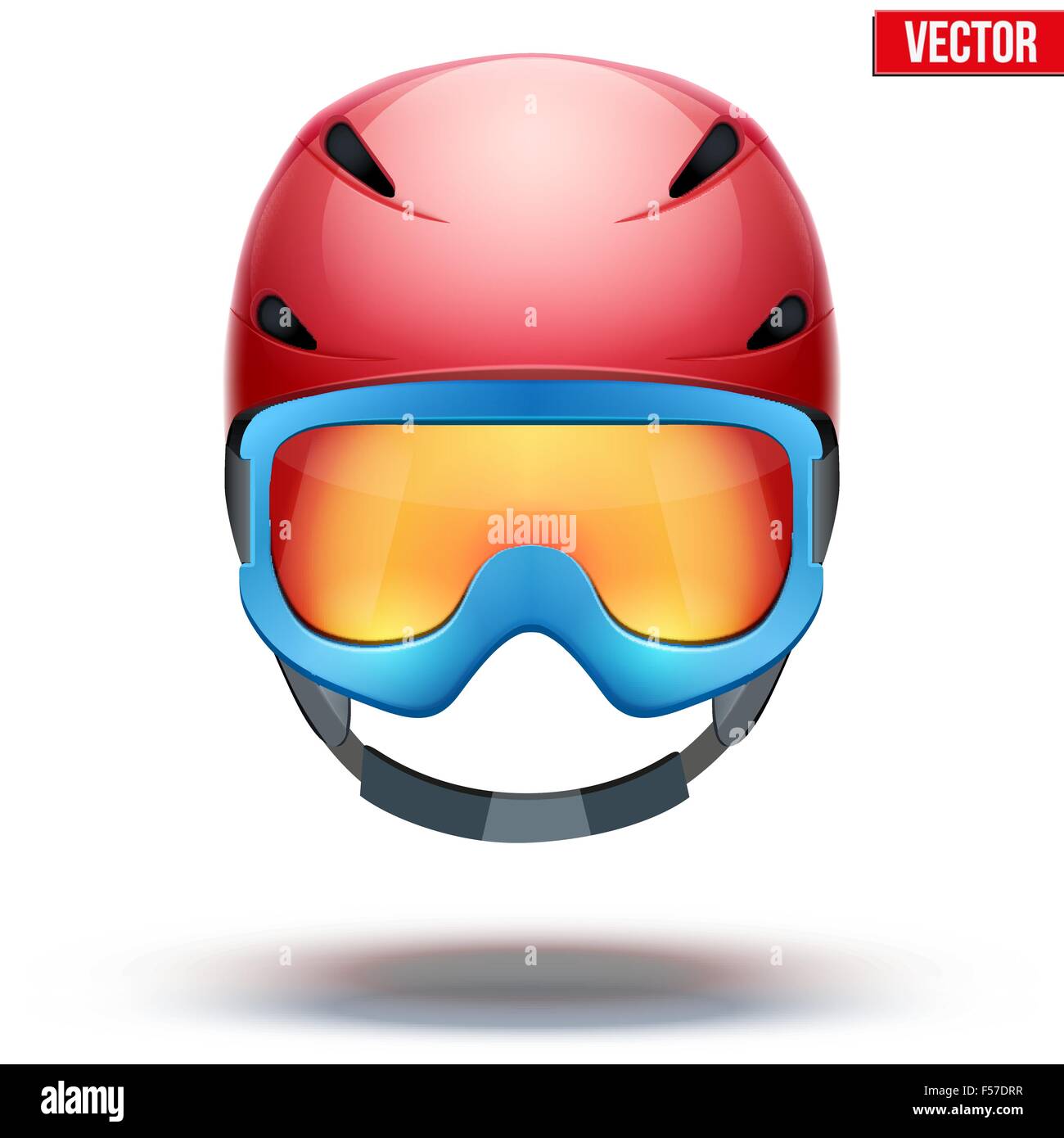 Front view of Classic red Ski helmet and blue snowboard goggles. Vector ...