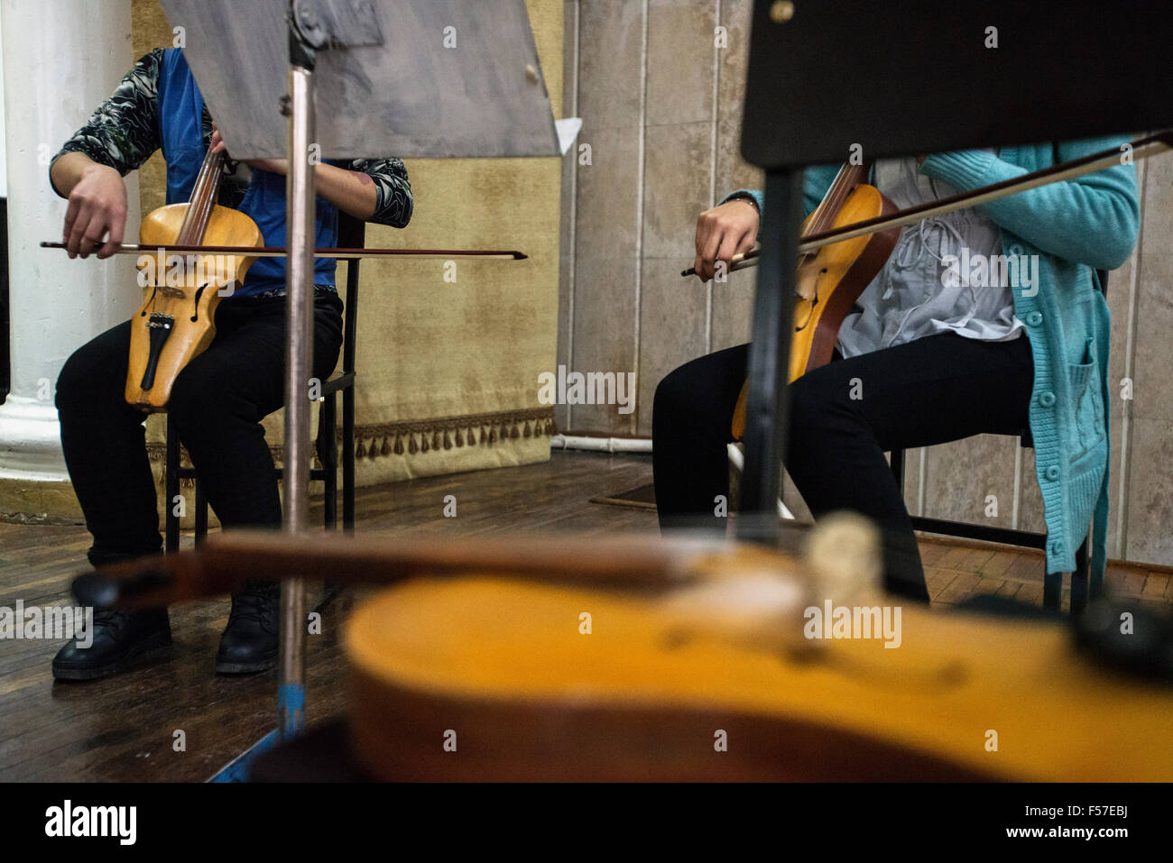 Kyrgyz authentic musical instruments orchestra play with conductor ...