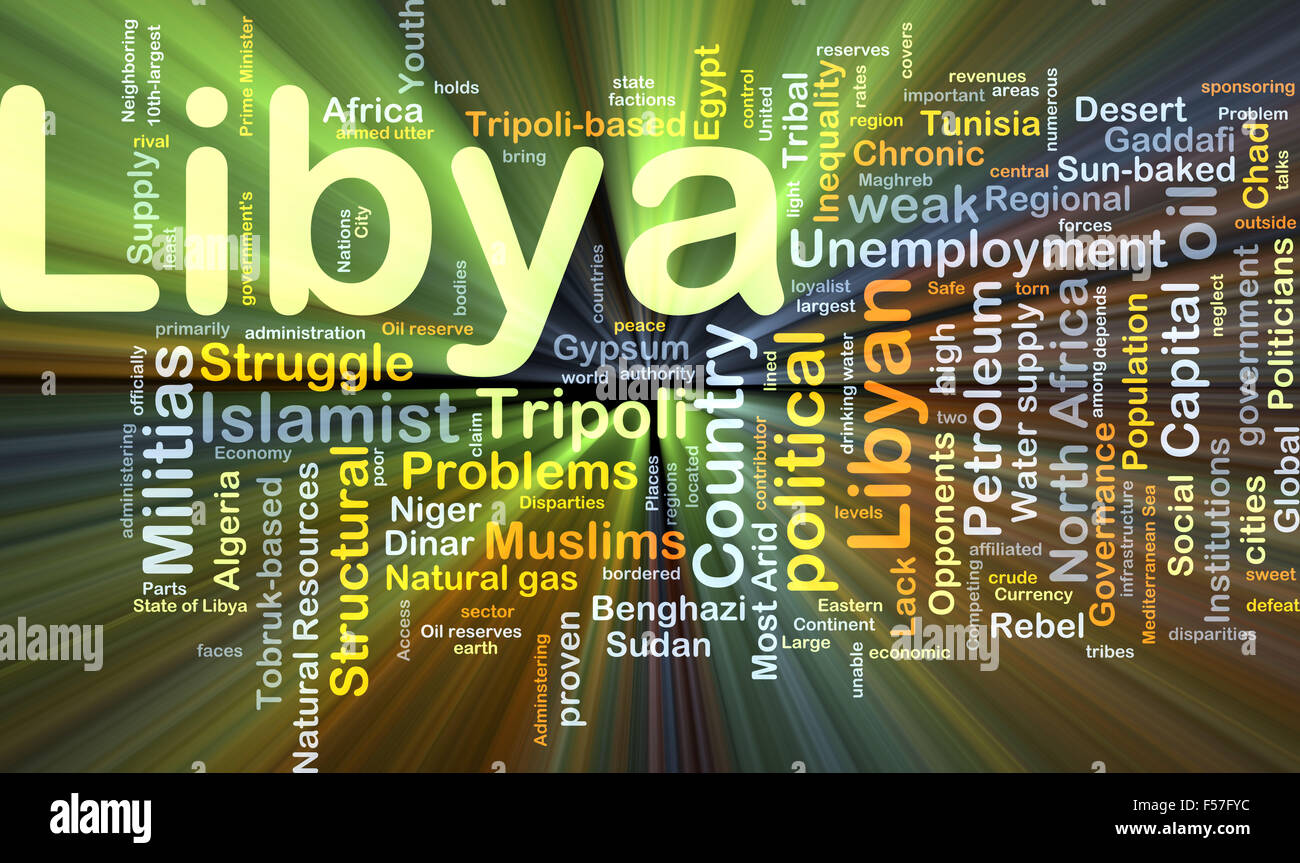 Background concept wordcloud illustration of Libya glowing light Stock ...