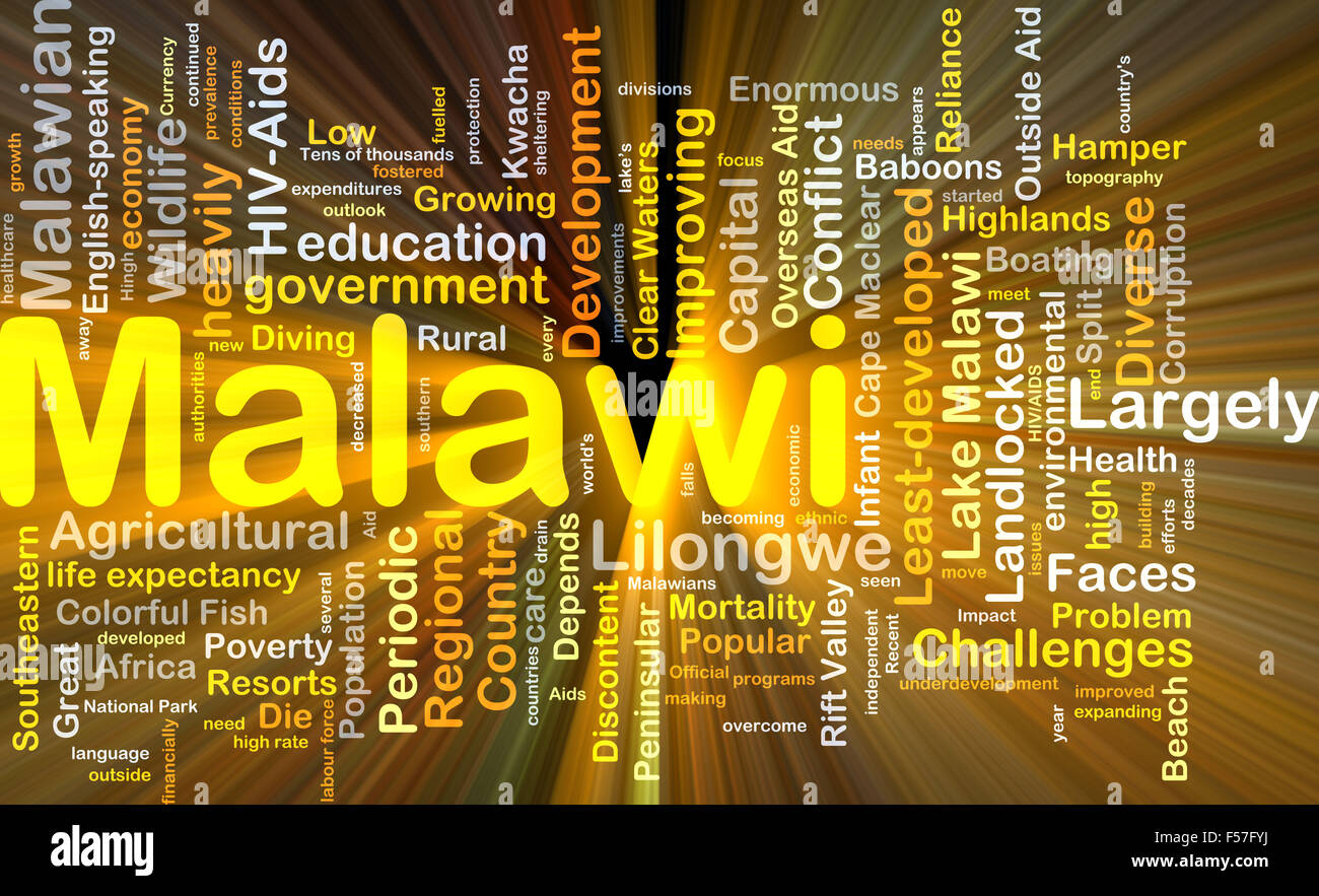 Background concept wordcloud illustration of Malawi glowing light Stock ...