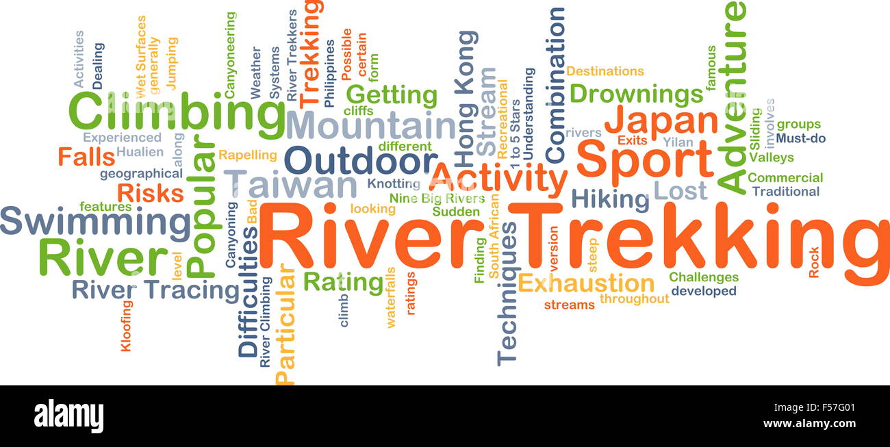 Background concept wordcloud illustration of river trekking Stock Photo ...