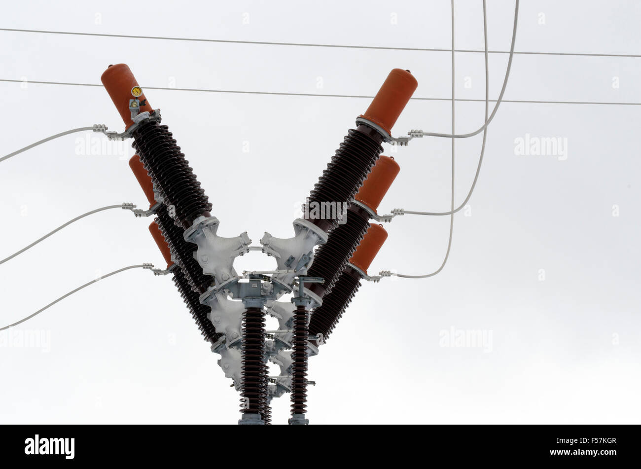 High voltage switch in a switch yard in the north of Sweden Stock Photo ...