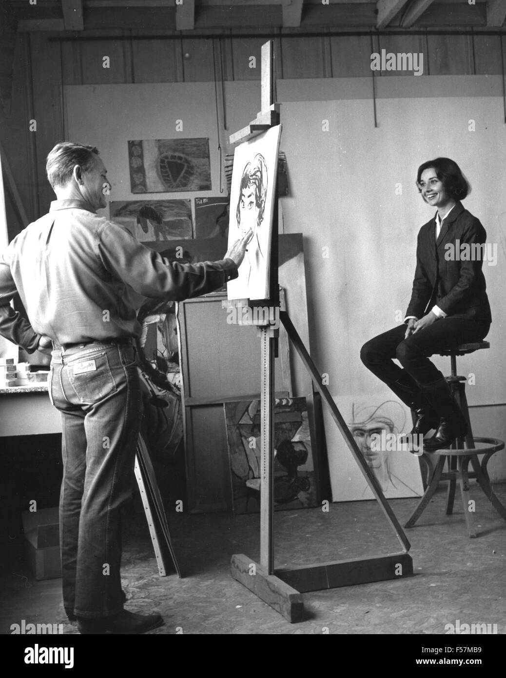 CHANNING PEAKE (1910-1989) American artist painting Audrey Hepburn ...