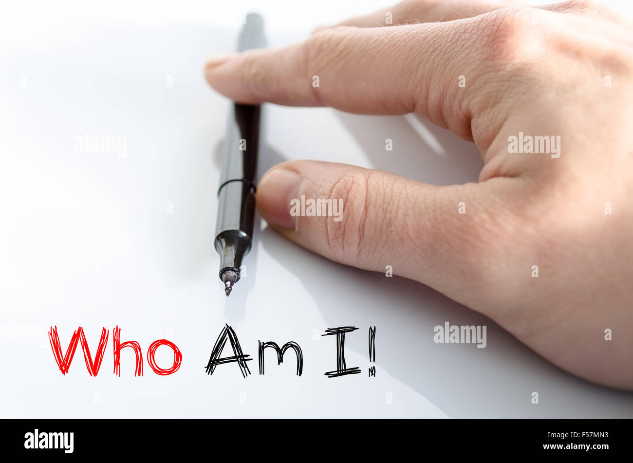 Who am i text concept isolated over white background Stock Photo - Alamy
