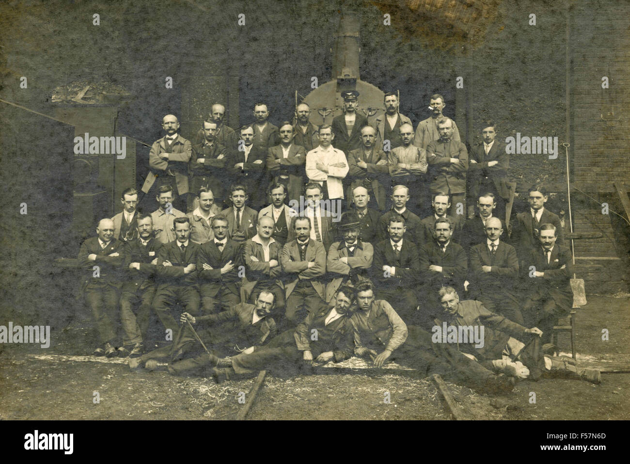 Group photo of railway with train Stock Photo - Alamy
