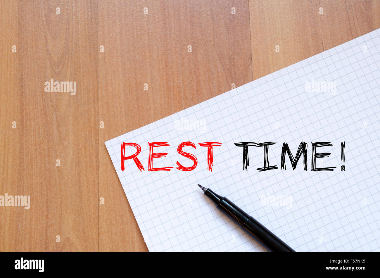 Rest time text concept write on notebook Stock Photo - Alamy