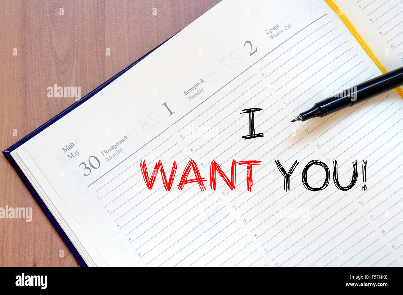 I want you text concept write on notebook Stock Photo - Alamy