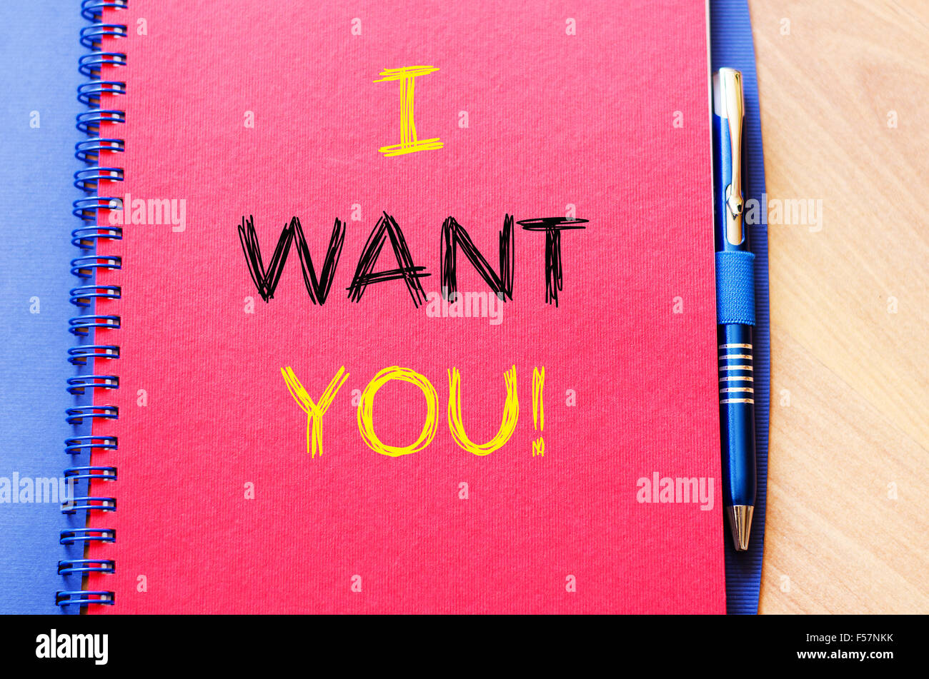I want you text concept write on notebook Stock Photo - Alamy