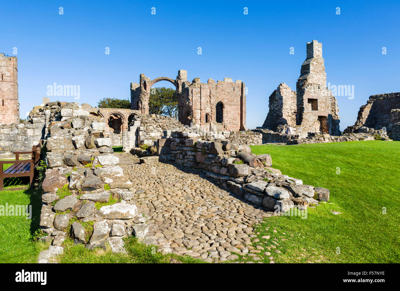 The ruins of the medieval Lindisfarne Priory, Holy Island ...