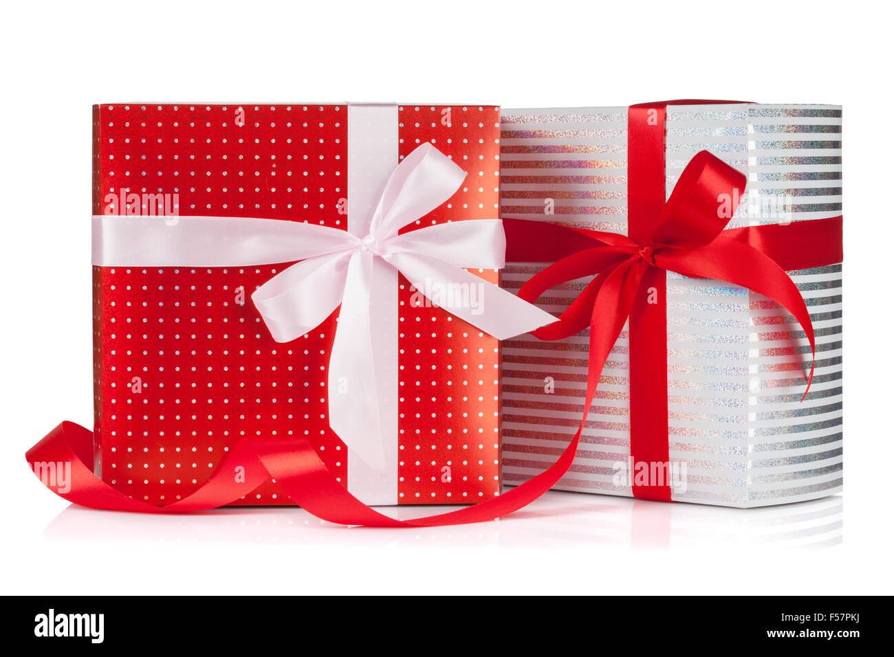Two gift boxes. Isolated on white background Stock Photo - Alamy