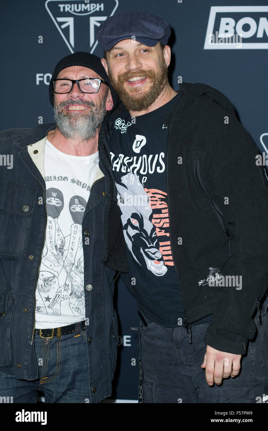 London, UK. Tom Hardy and Guest at theTriumph Motorcycles VIP launch ...