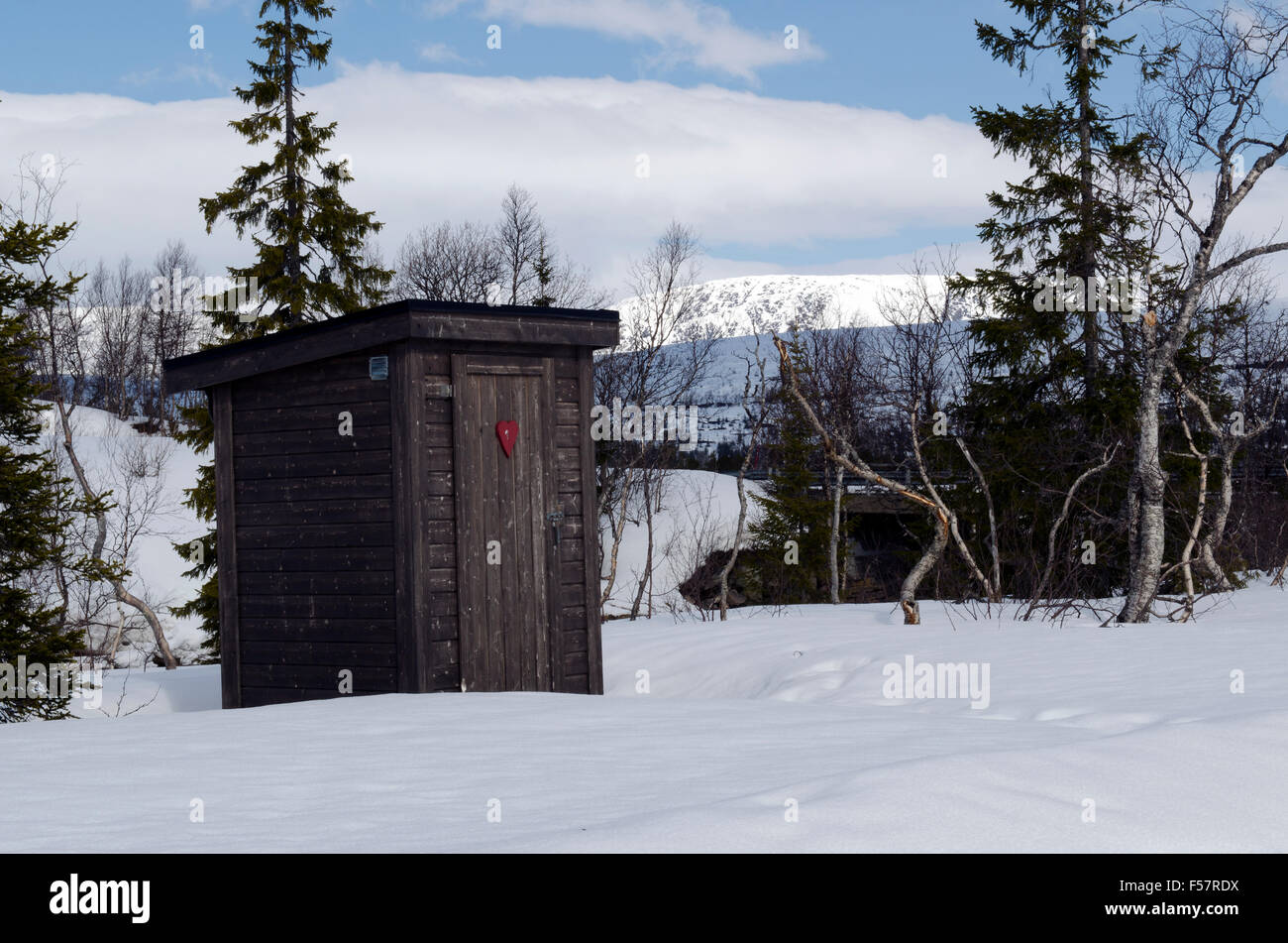 Outdoor toilet in nature with mountain in background, from the North of ...