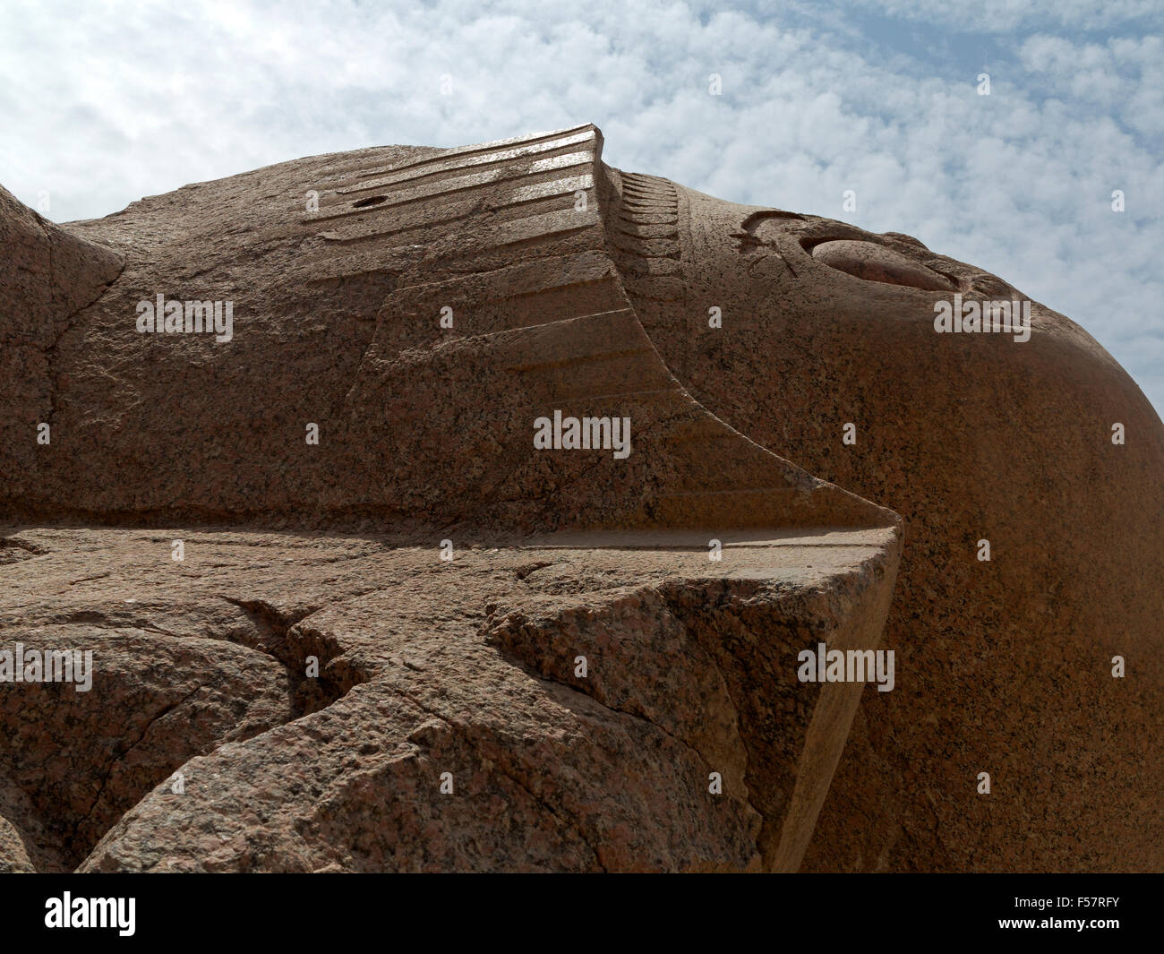 Close up of wig of Fallen colossus at the Ramesseum, Mortuary Temple of ...