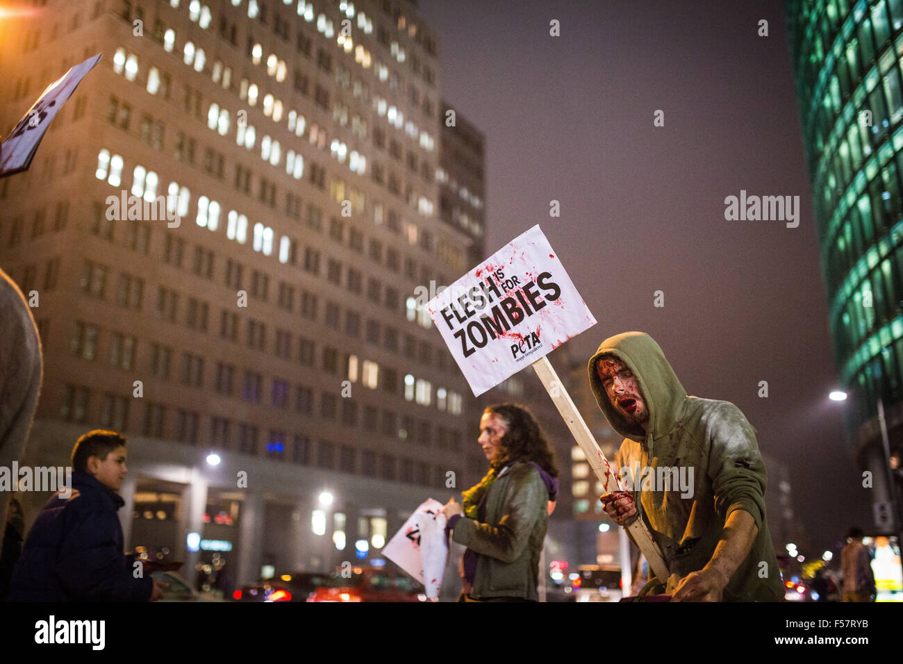 Berlin, Germany. 29th Oct, 2015. Peta activists dressed as zombies ...