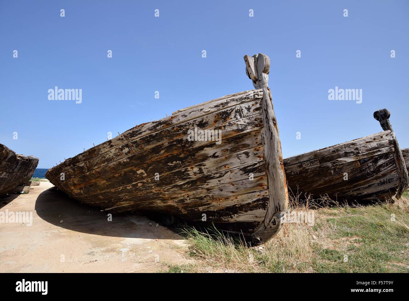 Old tuna fishing baots, Tonnara di Bonagia, Valderice, Trapani Province ...