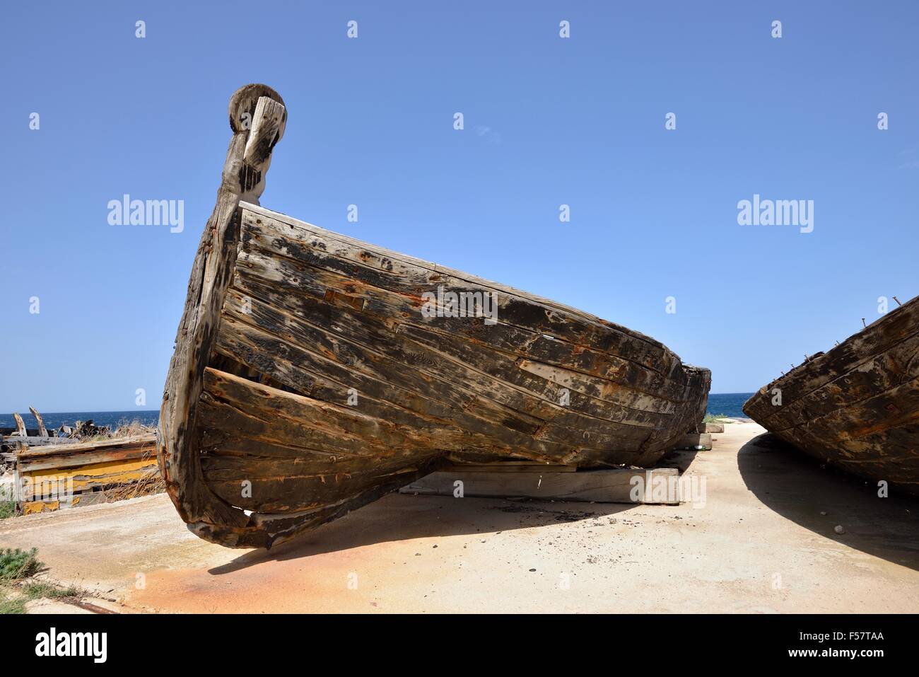 Old tuna fishing baots, Tonnara di Bonagia, Valderice, Trapani Province ...