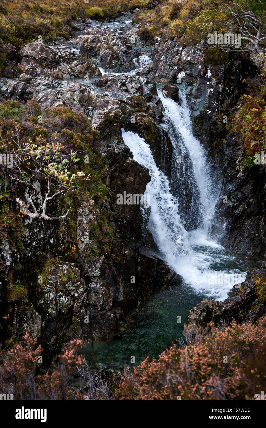 Waterfall below Blaven on the Isle of Skye with autumn colour on the ...