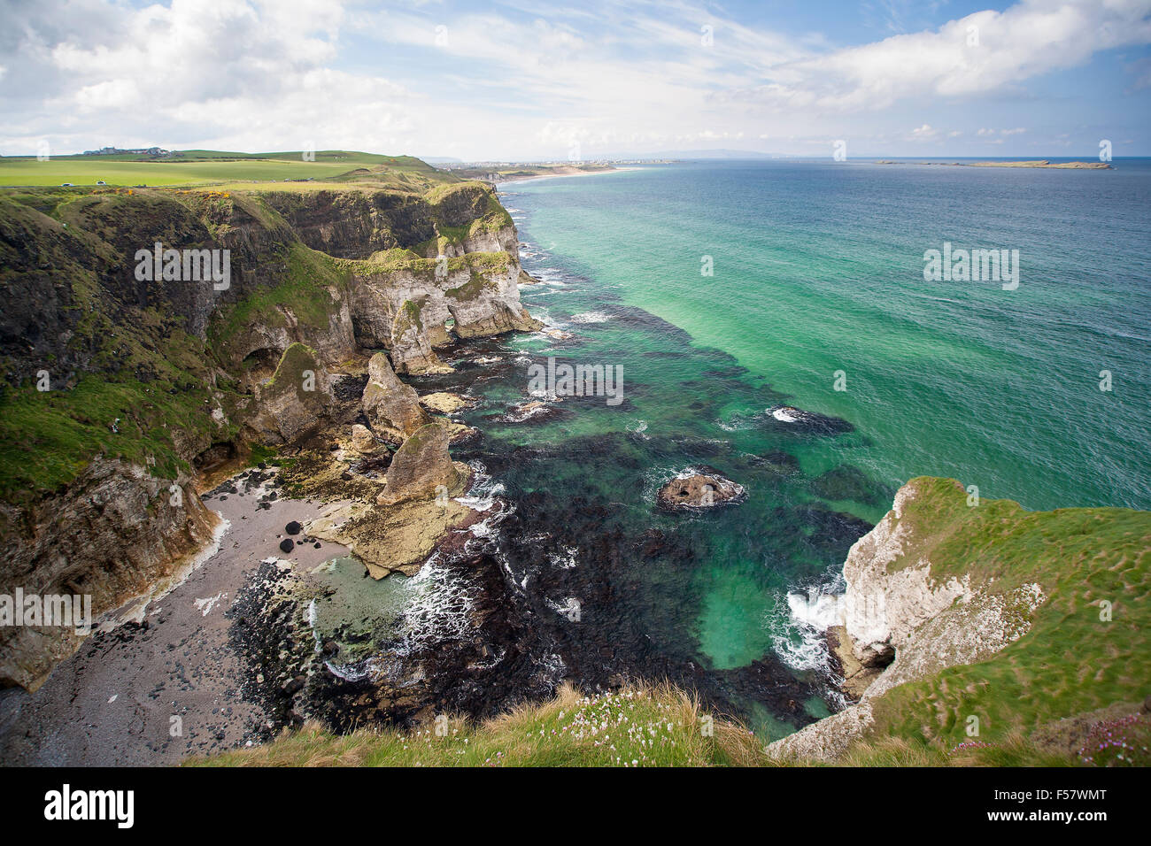 Coastline around Portrush Northern Ireland sandy beach and cliffs at ...