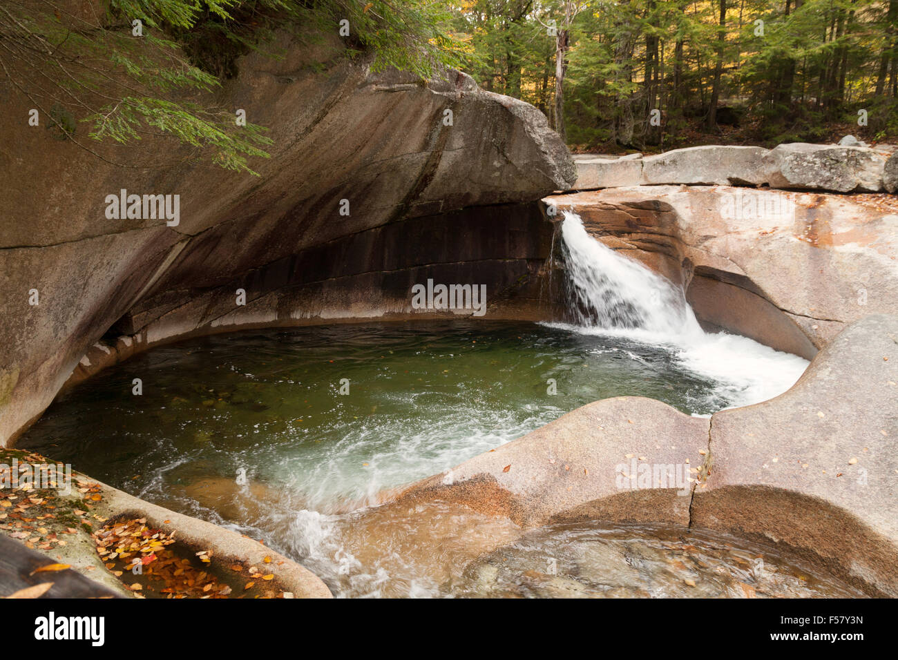 The Basin, a geological granite feature with waterfall, Franconia Notch ...