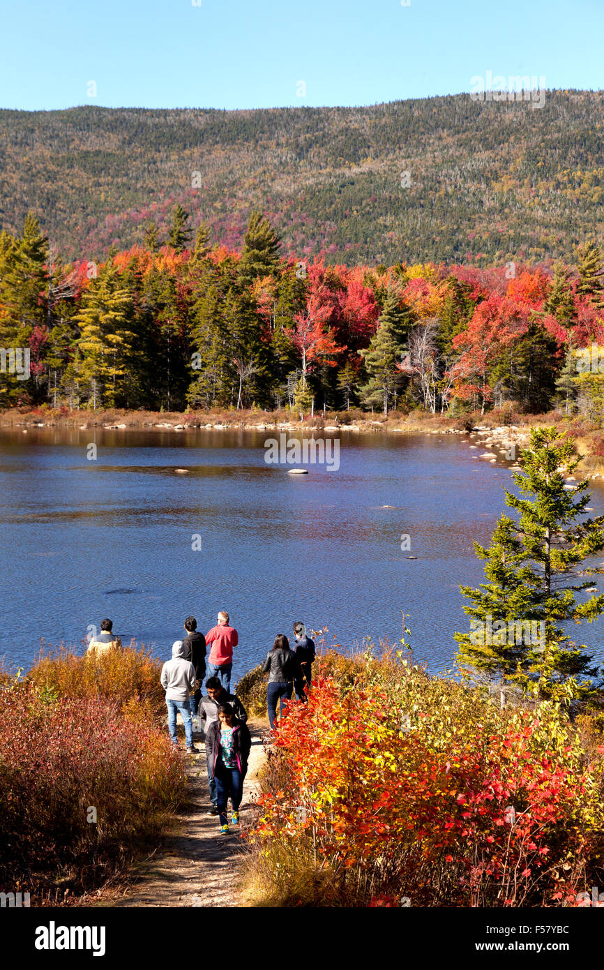 Tourists or Leaf Peepers looking at the autumn colors, the Kancamagus ...