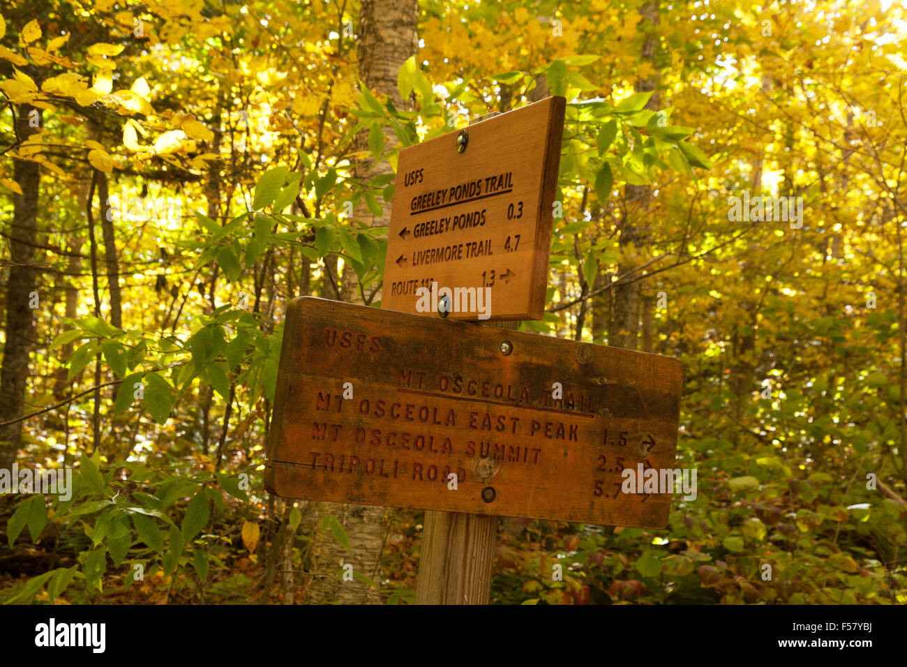US walking trail sign, The White Mountain National Forest, New ...