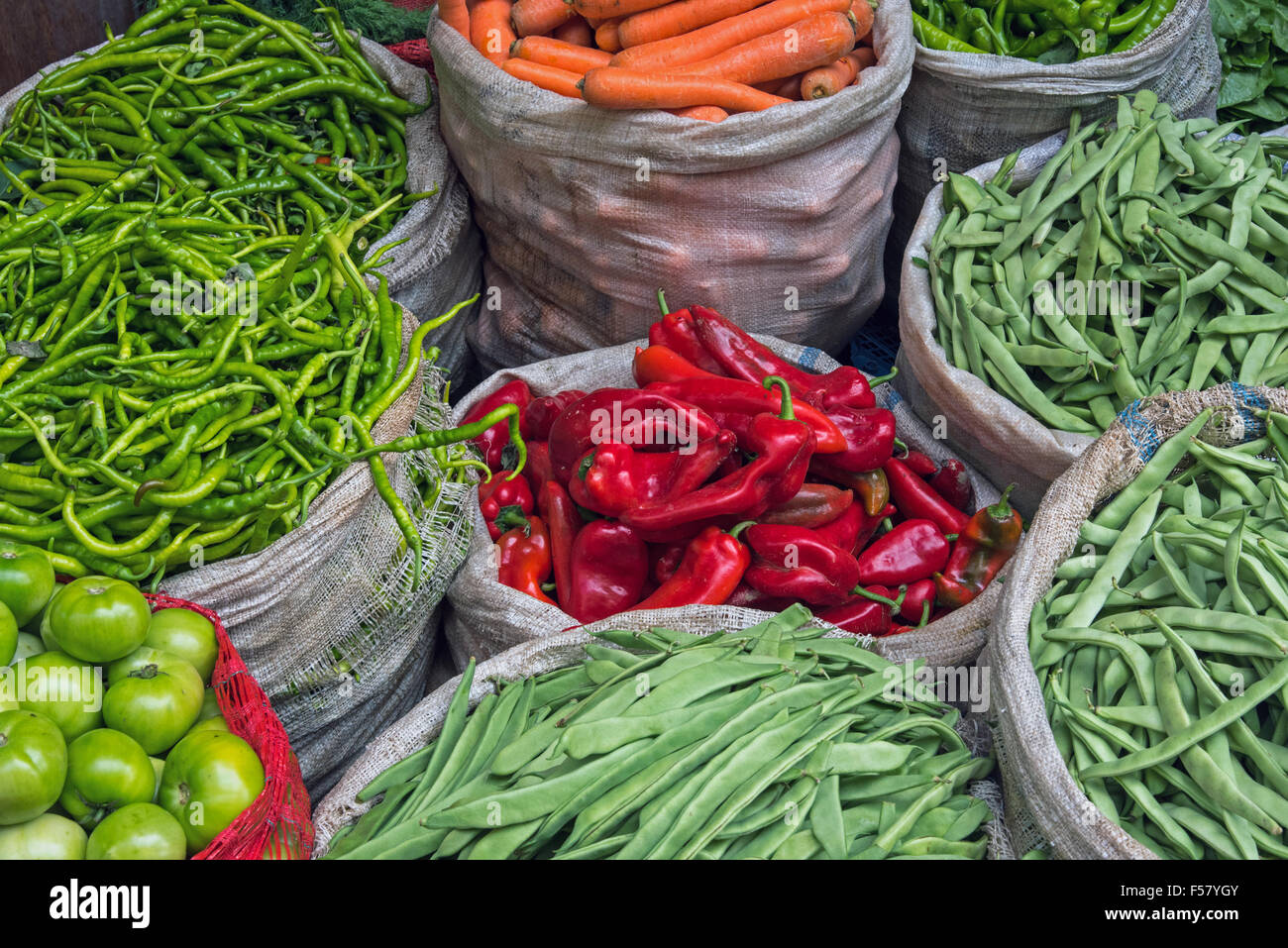 Bags full of vegetables at a market in Istanbul Stock Photo - Alamy