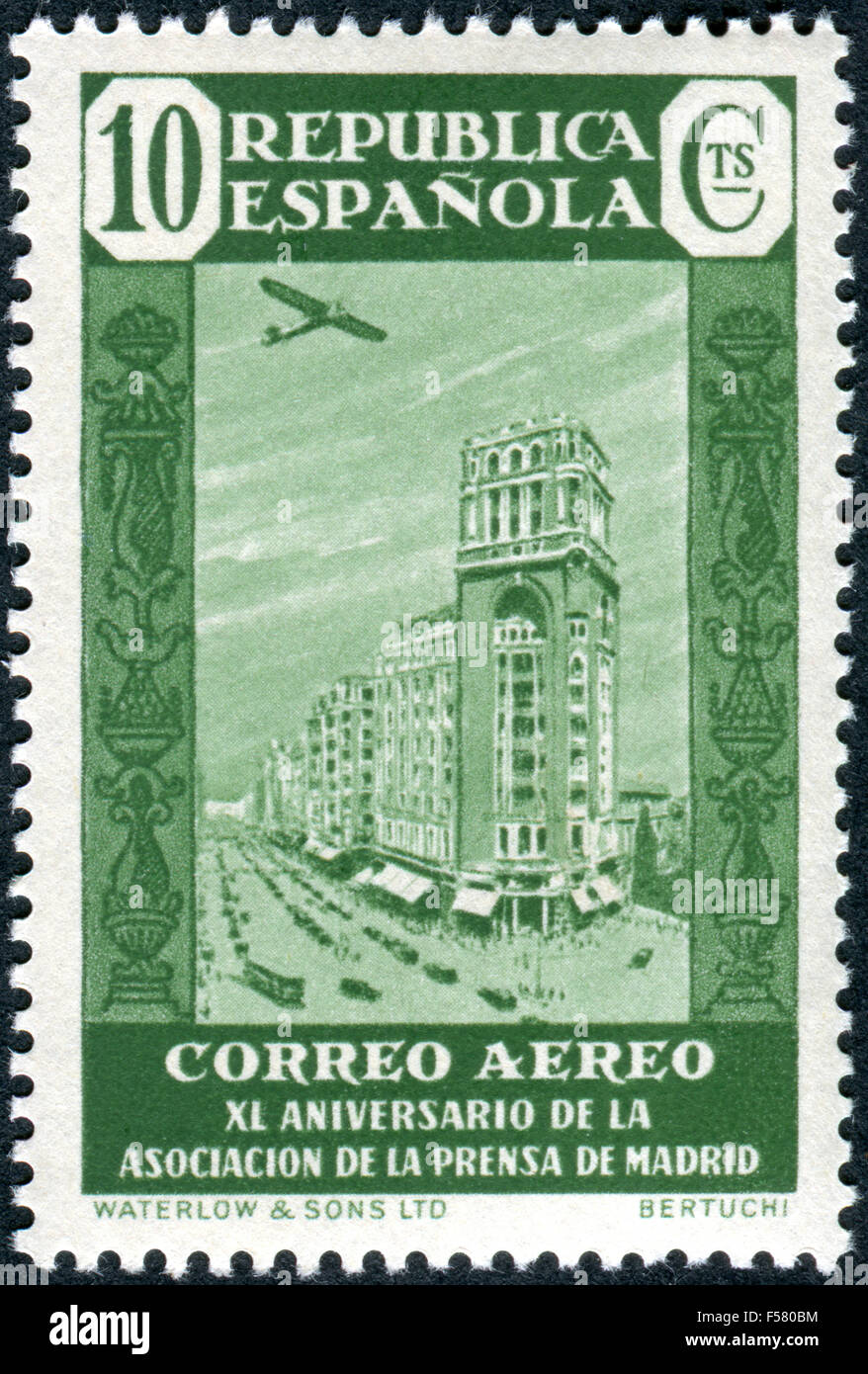 Postage stamp printed in Spain, dedicated to the 40th anniversary ...