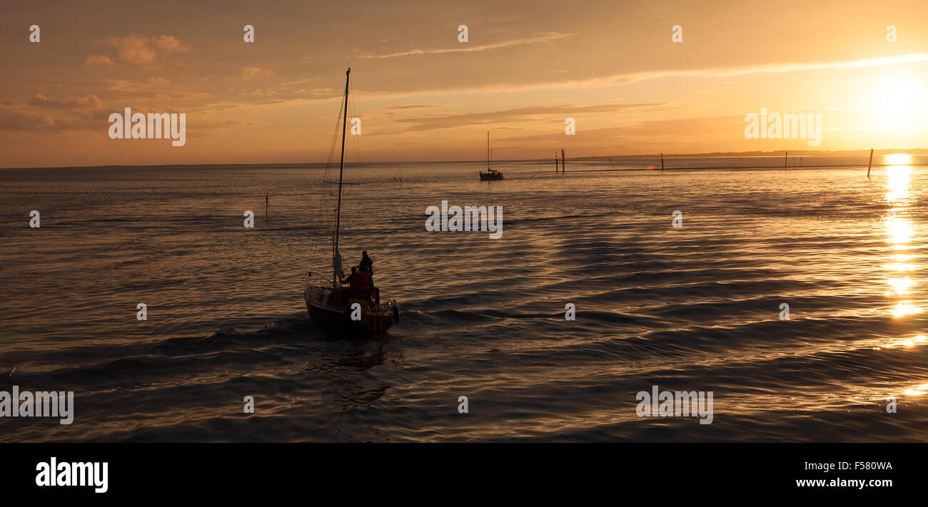 sailing boat in the sun set Stock Photo - Alamy