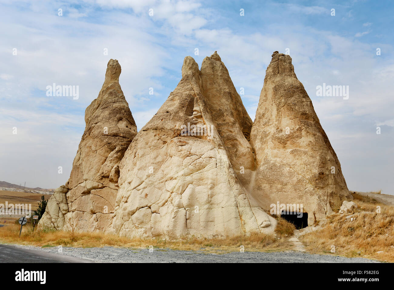 Beautiful cone mountain in Cappadocia Turkey is photographed close-up ...