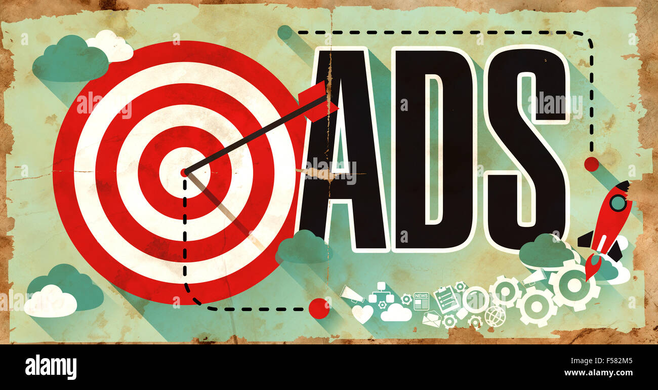 Ads Concept. Poster on Old Paper in Flat Design with Long Shadows Stock ...