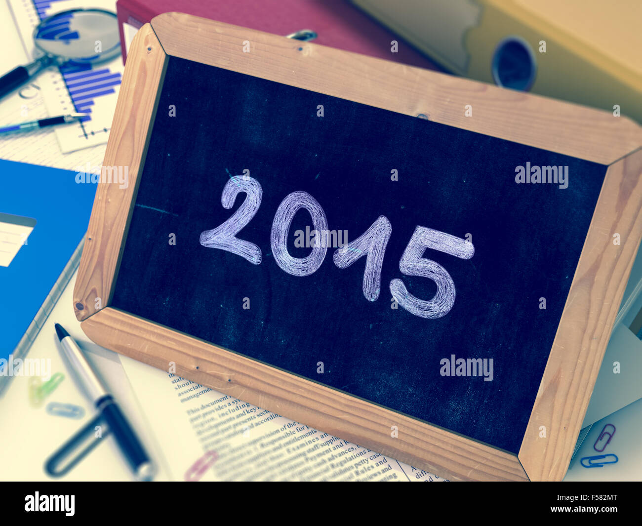Hand Drawn 2015 on Chalkboard. Blurred Background. Toned Image Stock ...