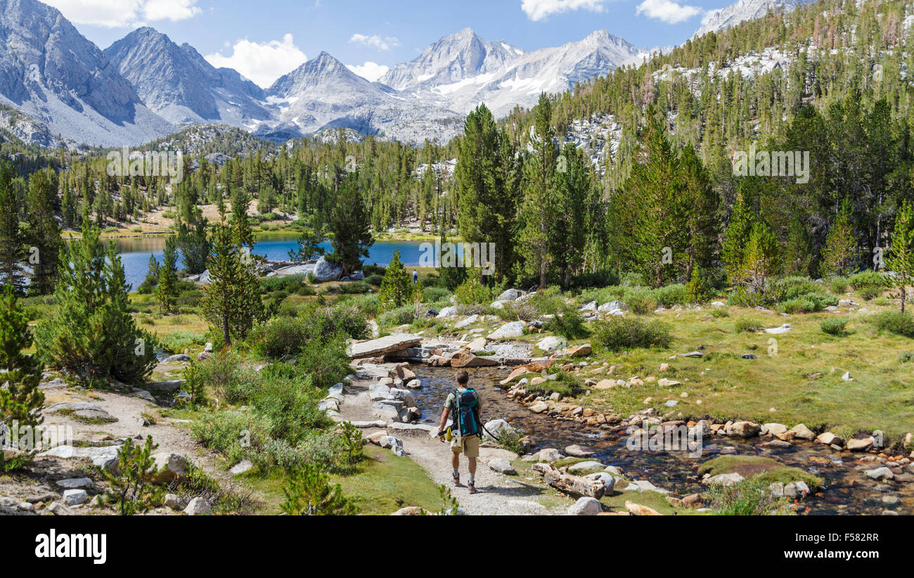 Hikers in Little Lakes Valley in Rock Creek Canyon in the Eastern ...