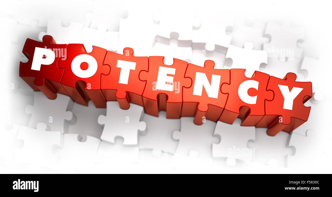 Potency - White Word on Red Puzzles on White Background. 3D Render ...