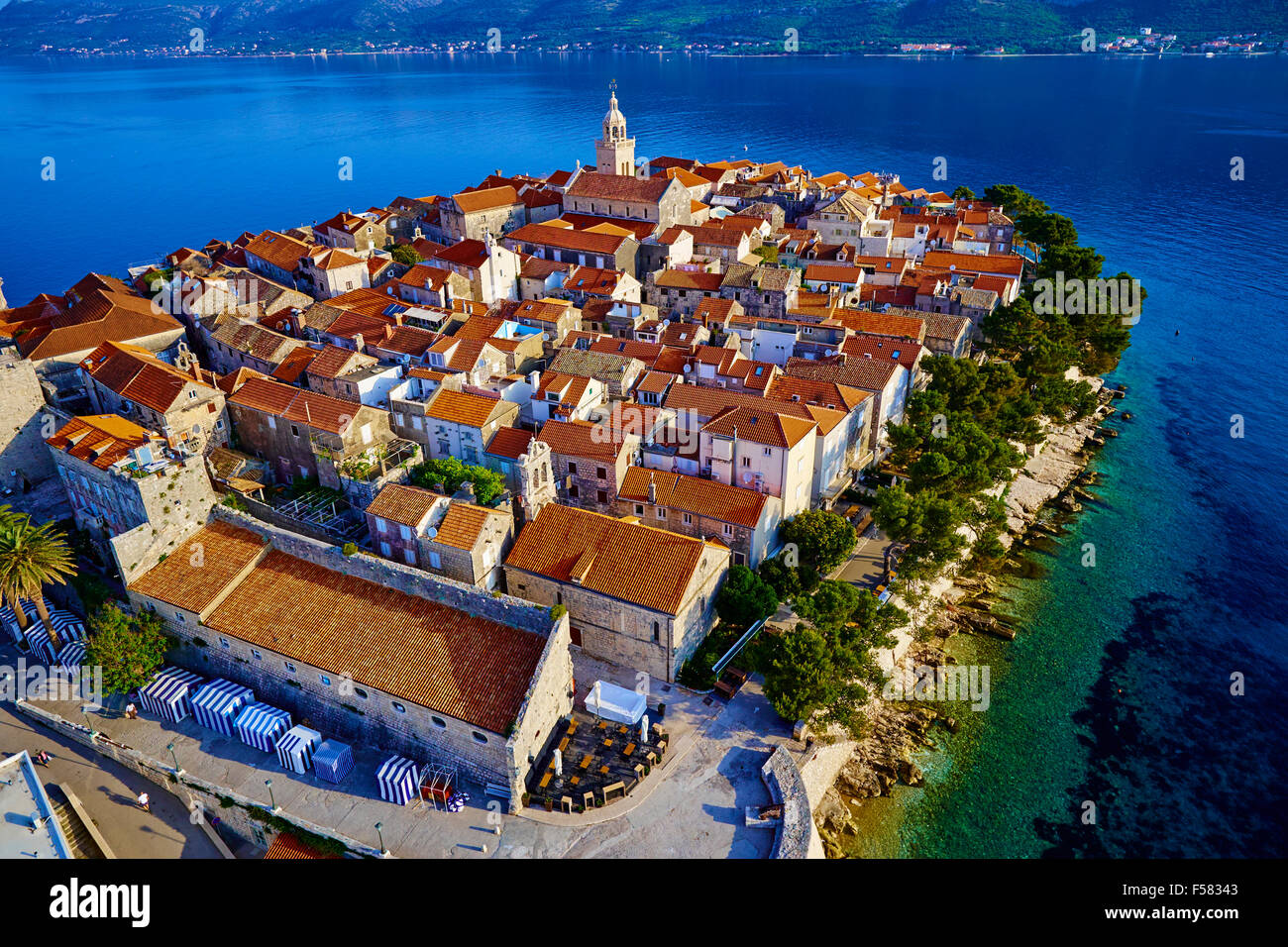 Croatia, Dalmatia, Korcula island, Korcula city, aerial view Stock ...