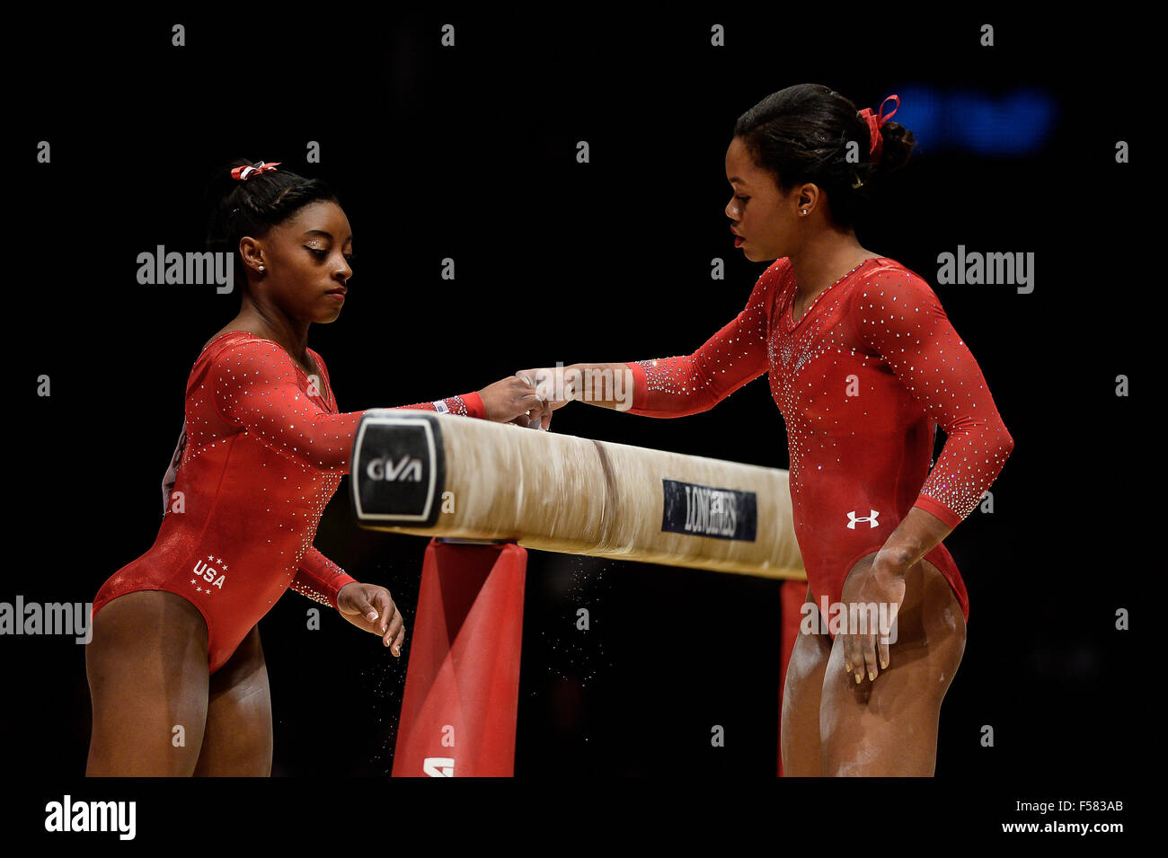 Glasgow, UK. 29th Oct, 2015. GABRIELLE DOUGLAS and SIMONE BILES, both ...