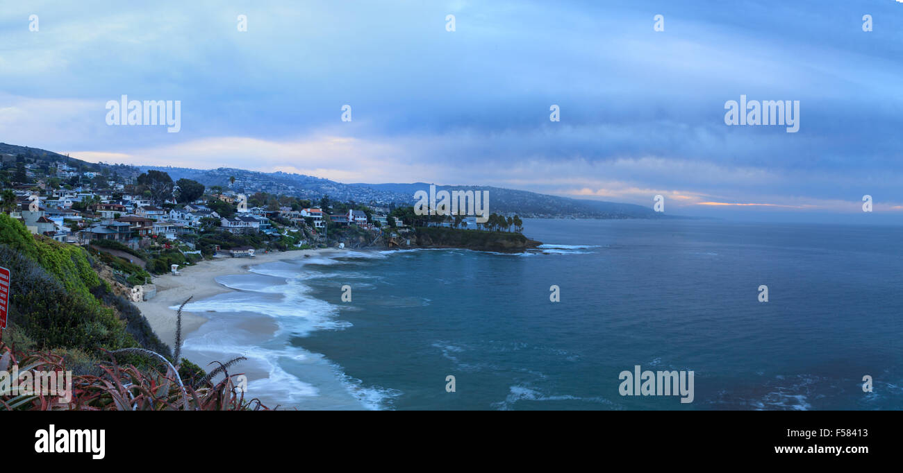 Moody sunrise over Crescent Bay in Laguna Beach, California in fall ...