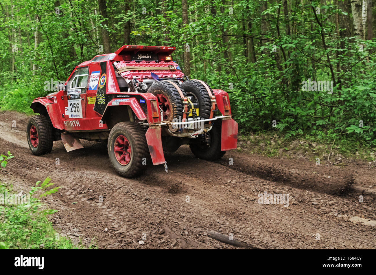 Races on a rally-raid in forest. Rally-raid Baha "Belarus" 2015 ...