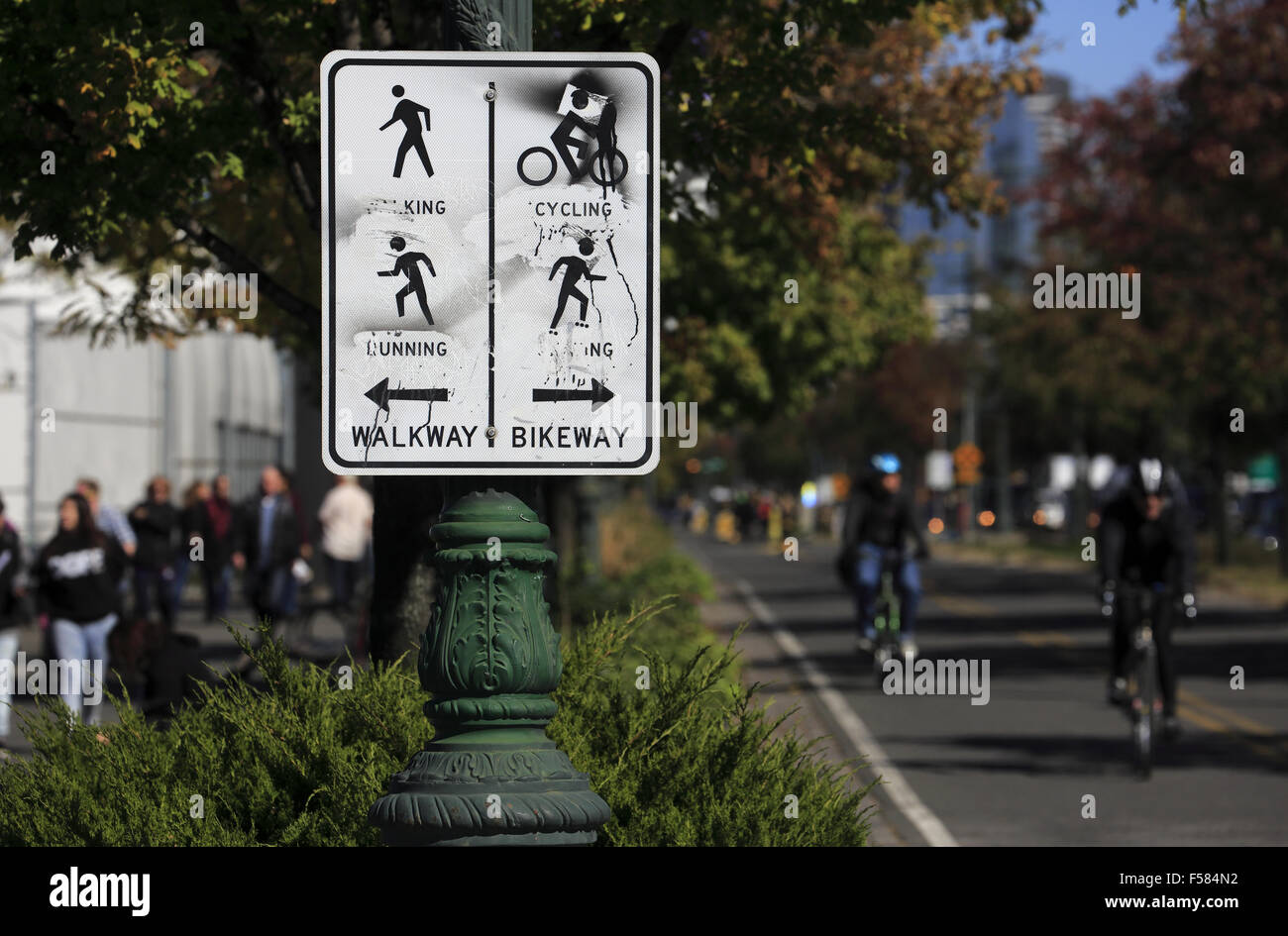 traffic sign divided pedestrians and bicycle on 12th Avenue in west ...
