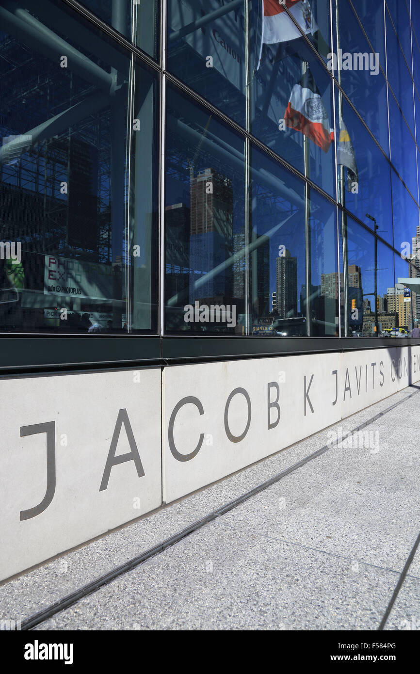 Name sign of Jacob K. Javits Convention Center aka Javits Center in ...