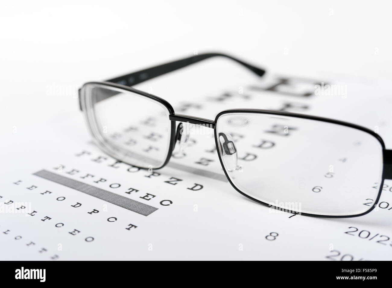 Eye glasses on eyesight test chart background close up Stock Photo - Alamy